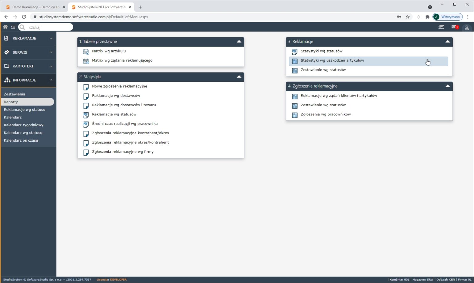 Program Reklamacje SoftwareStudio > Numer RMA